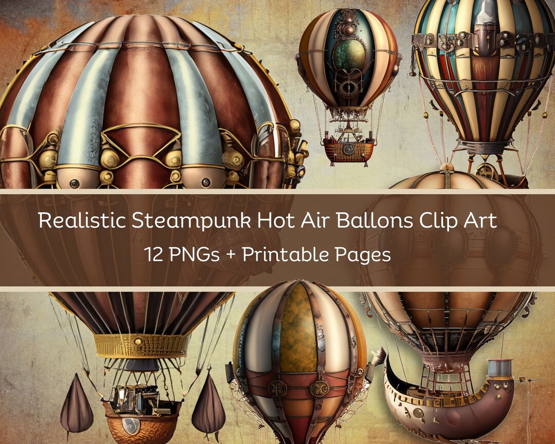 Steampunk Hot Air Balloons Junk Journal Ephemera Printable Collage ...