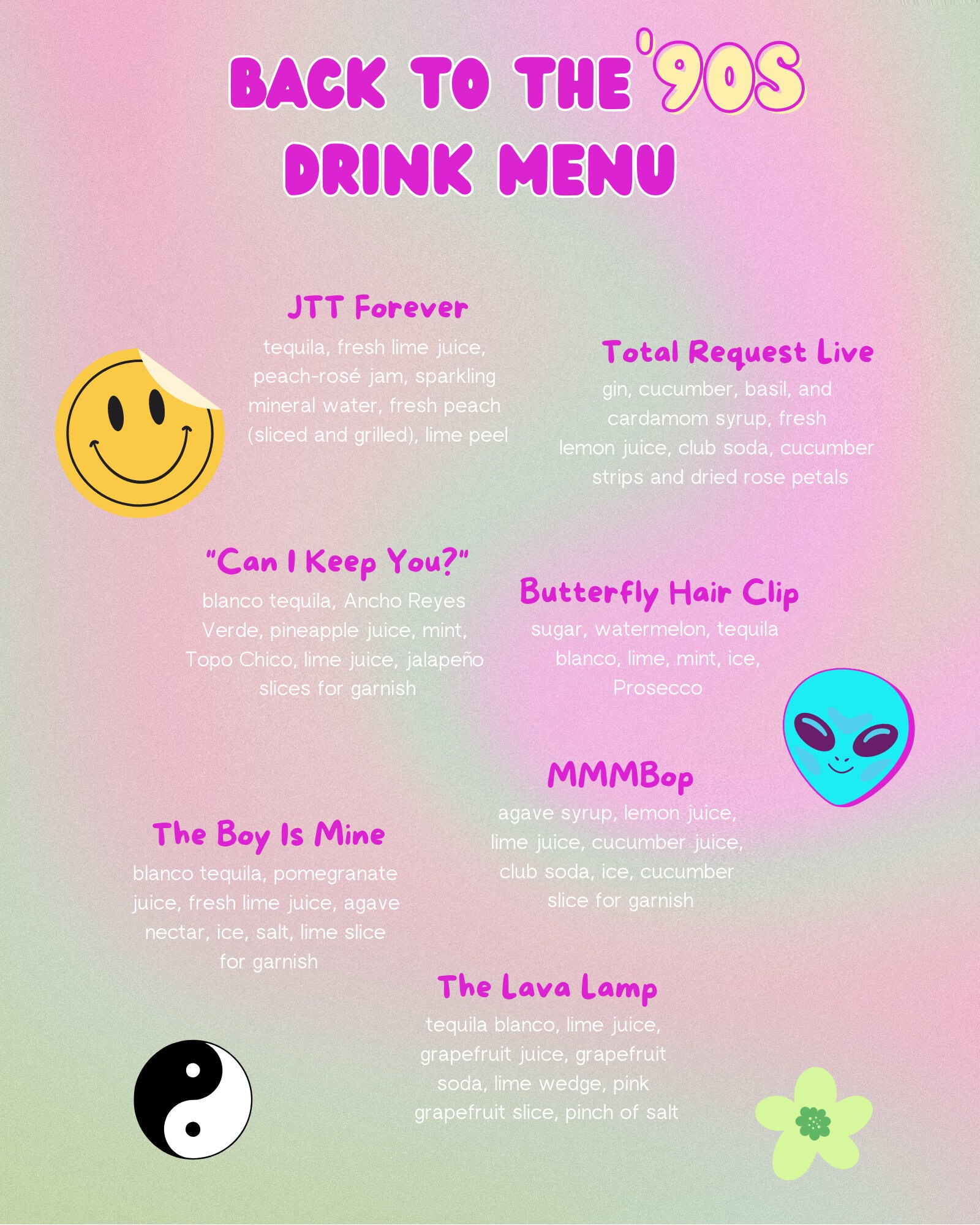 90s Drink Menu, 90s Bachelorette, 90s Party, 90s Nostalgia, 90s Girl ...