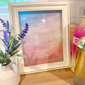 Lover Drinks Menu, Bachelorette Party Drinks Menu, Drinks Menu, Girls ...