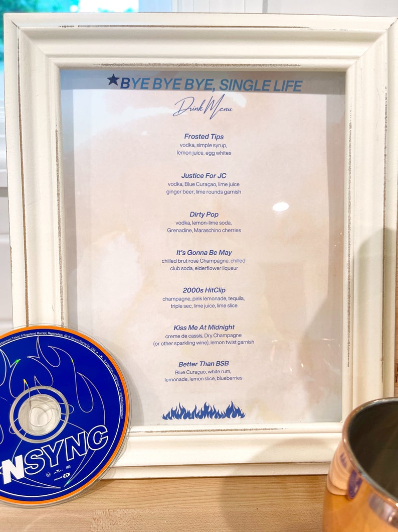 NSYNC "bye Bye Bye, Single Life" Bachelorette Party Drinks Menu, Girls ...