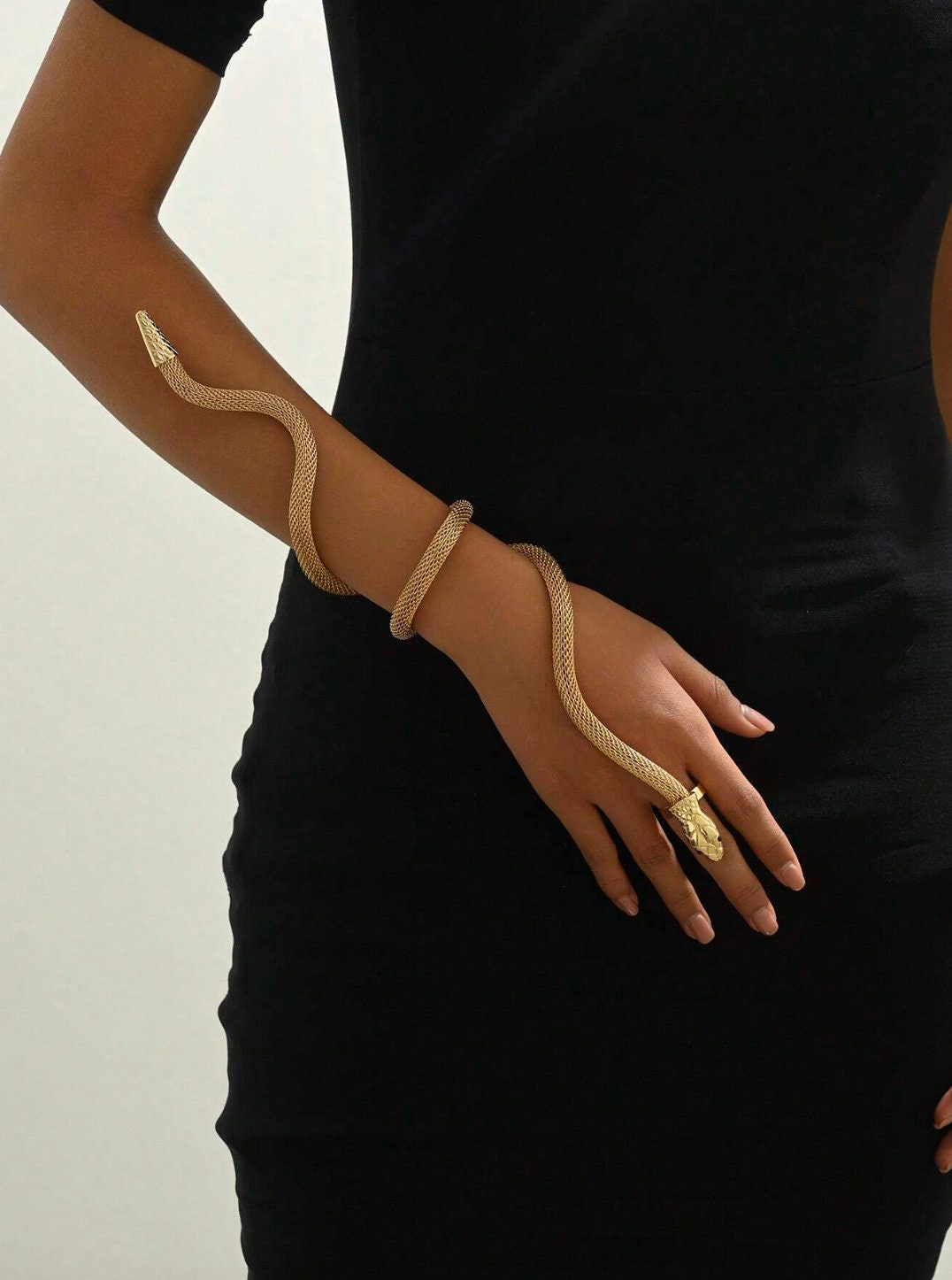 Snake Shape Wrap Around Finger Hand Chain Bracelet, Minimalist Arm Cuff ...