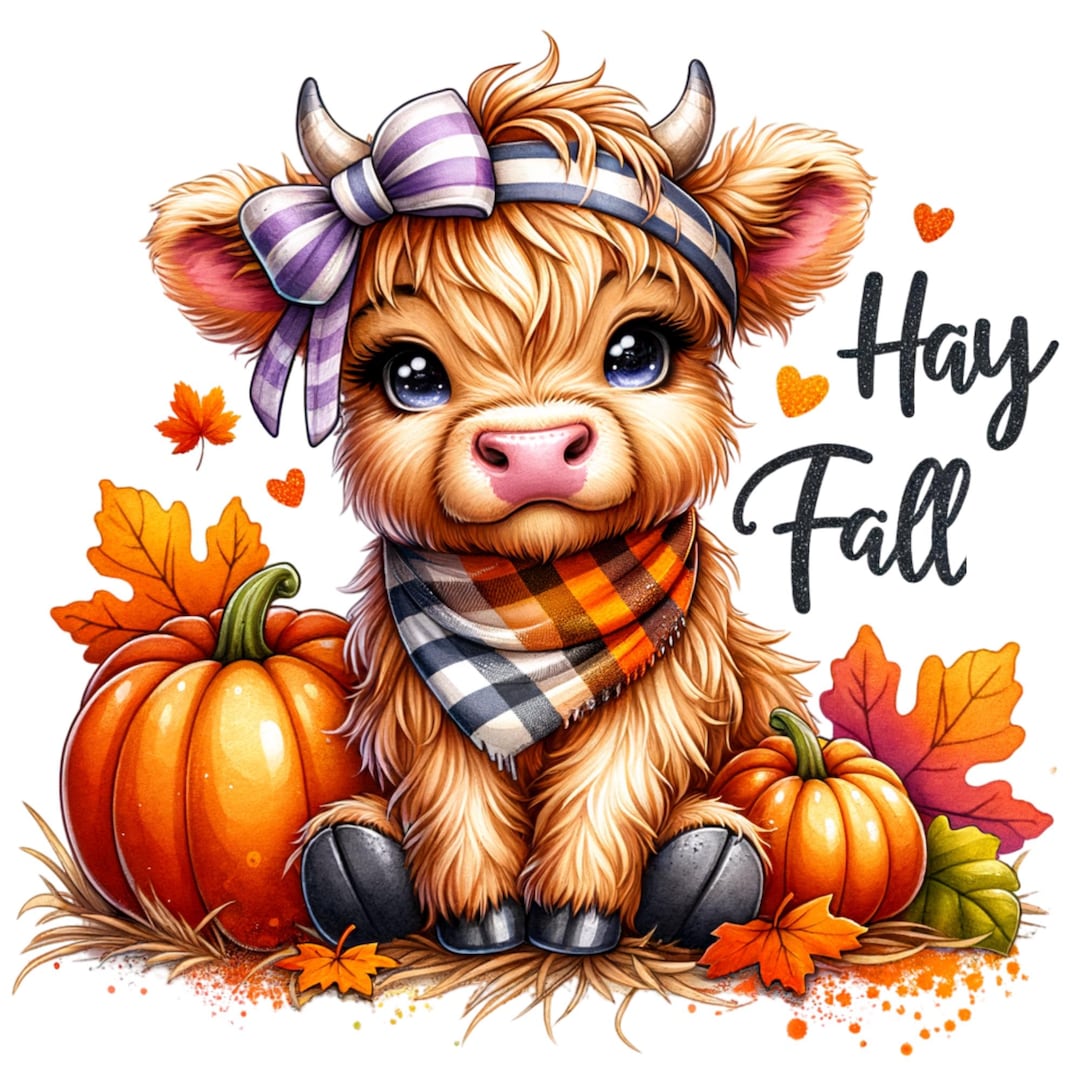 Highland Cow Hay Fall - Fabric Panel Square ~ 4,5,6, 8, 10, 12, 14 ...