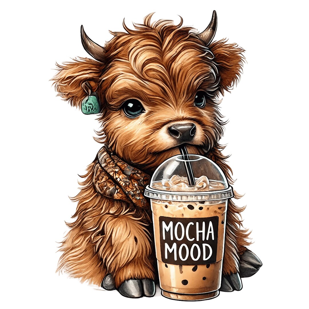 Highland Cow Mocha Mood -fabric Panel Square ~4"x4",5x5, 6x6, 8x8 ...