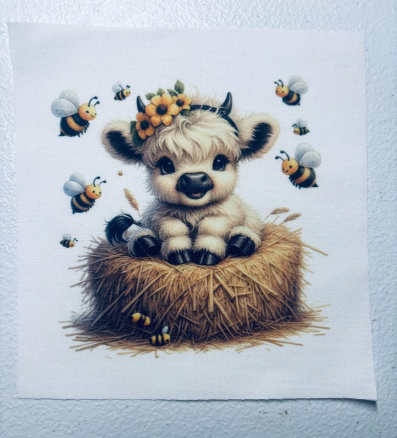 Highland Cow Hay - Fabric Panel Square ~ 4,5,6, 8, 10, 12, 14 Inch for ...