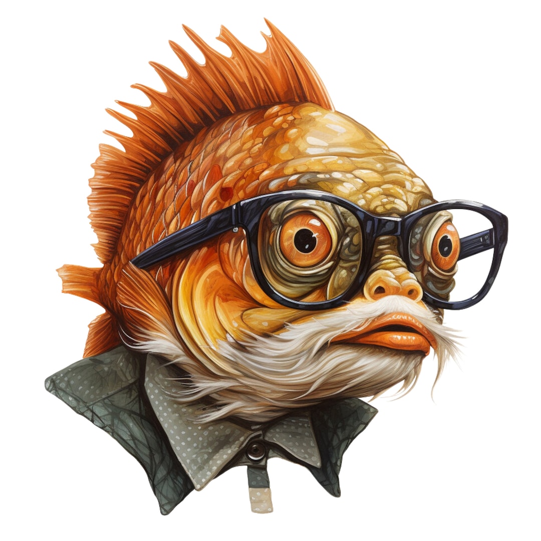 Goldfish With Glasses Fabric Panel 4,5, 6, 8, 10, 12, 14 Inch Fabric ...