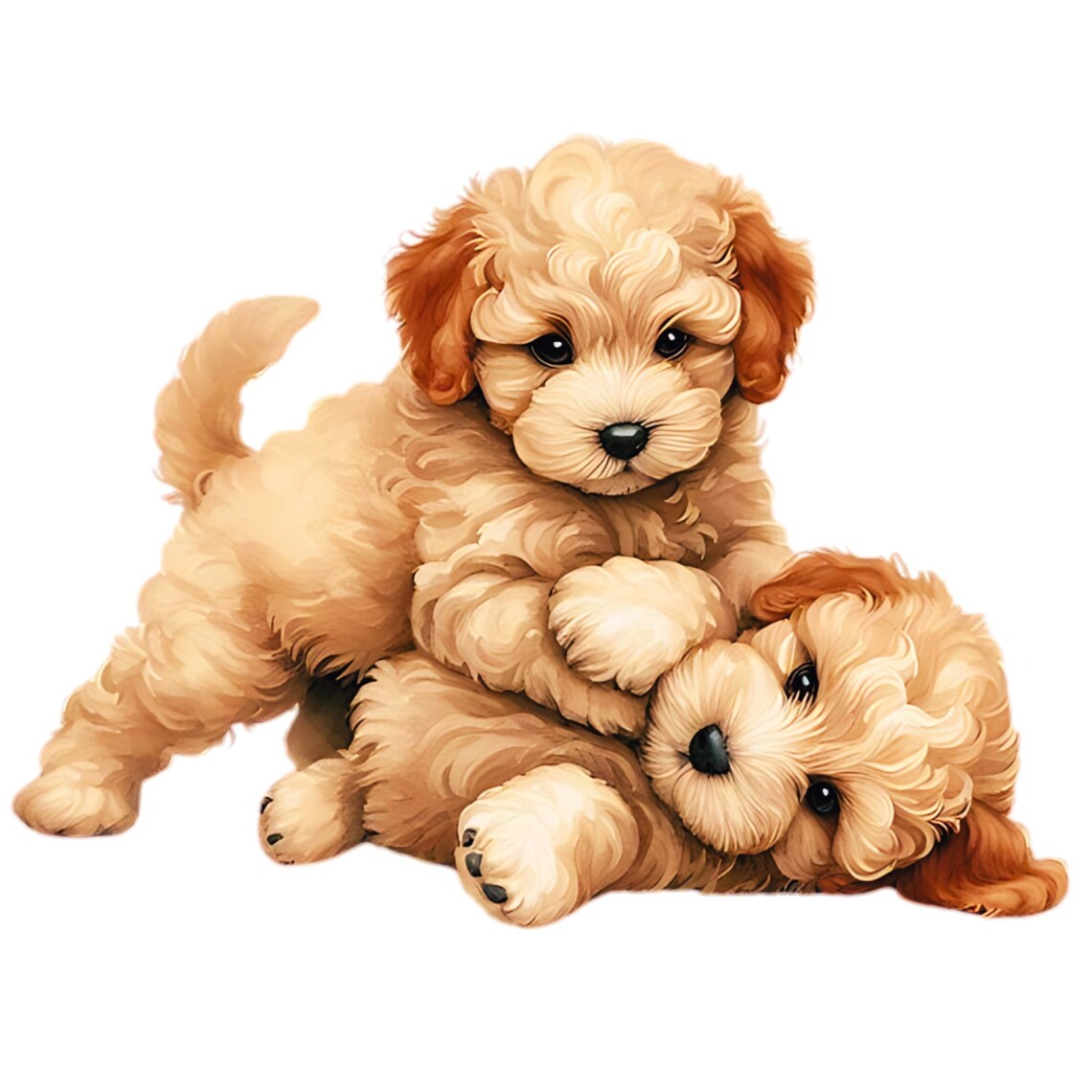 Golden Doodle Playing- Fabric Panel Square ~ 4"x4",5x5,6x6, 8x8,10x10 ...