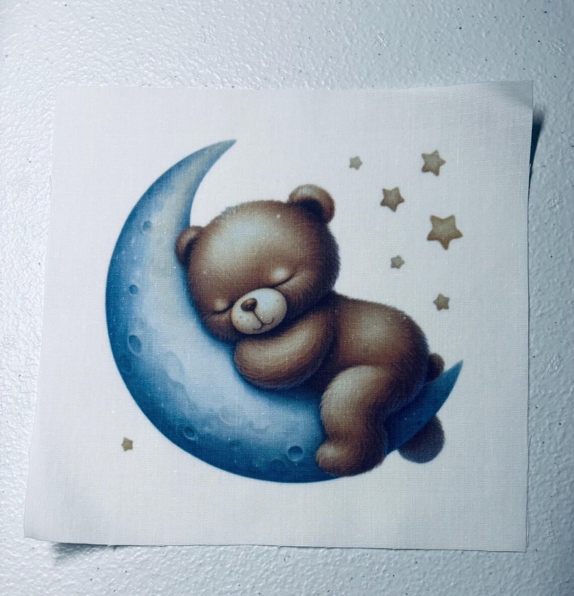 Bear Sleeping on Moon- Fabric Panel Square ~ 4"x4",5x5,6x6, 8x8, 10x10 ...
