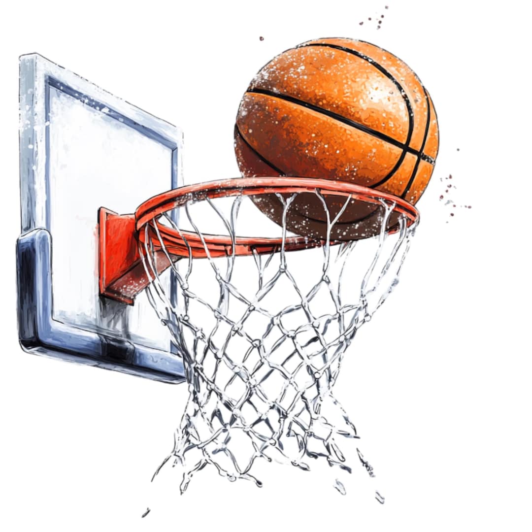 Basketball in Hoop - Fabric Panel Square ~4,5, 6, 8, 10, 12, 14 Inch ...