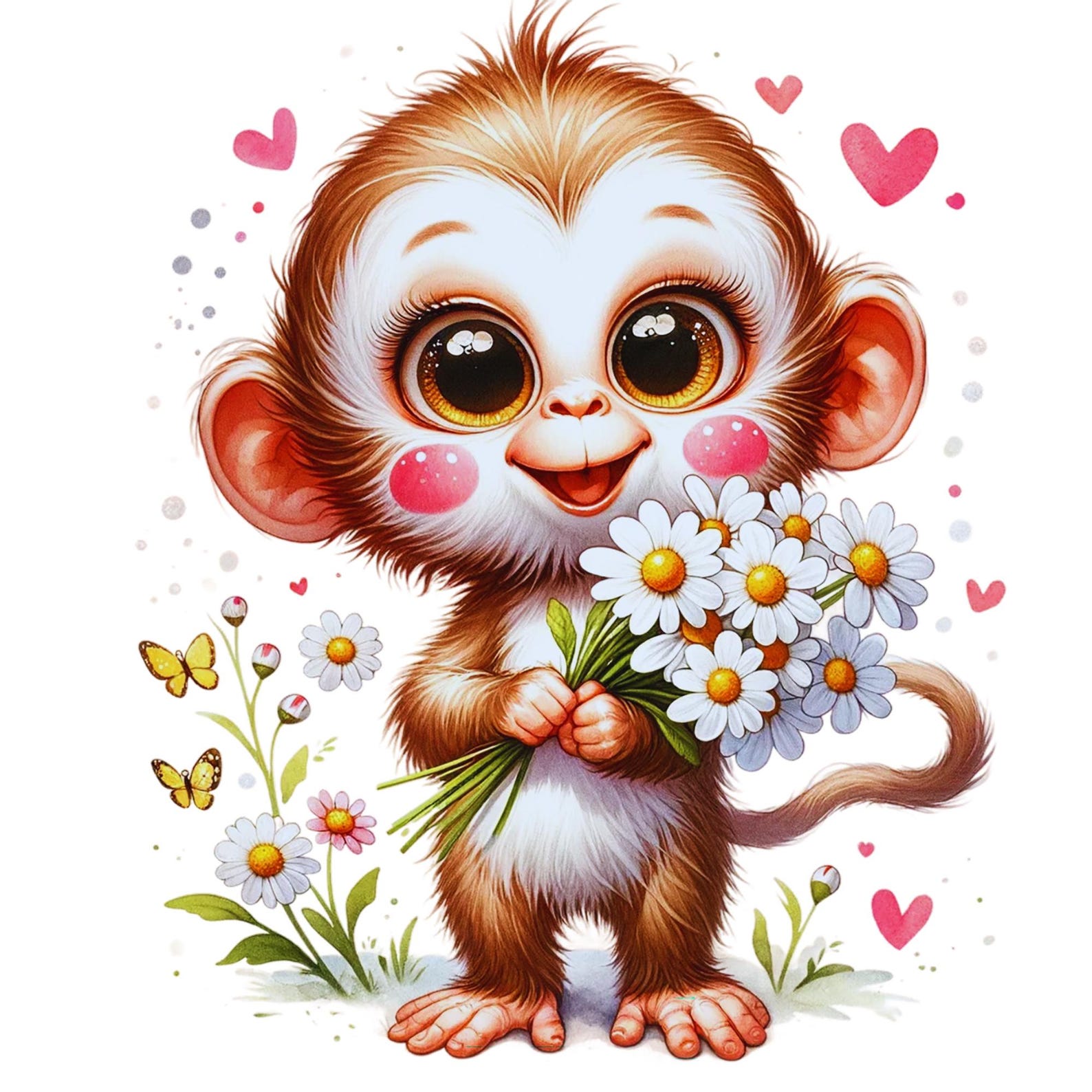 Monkey With Flowers Fabric Panel Square 4,5,6, 8, 10, 12, 14, Inch ...