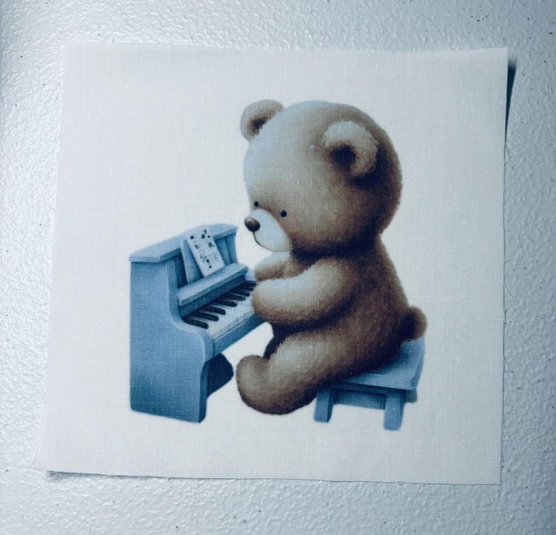 Bear Playing Piano- Fabric Panel Square ~ 4"x4",5x5,6x6, 8x8, 10x10 ...