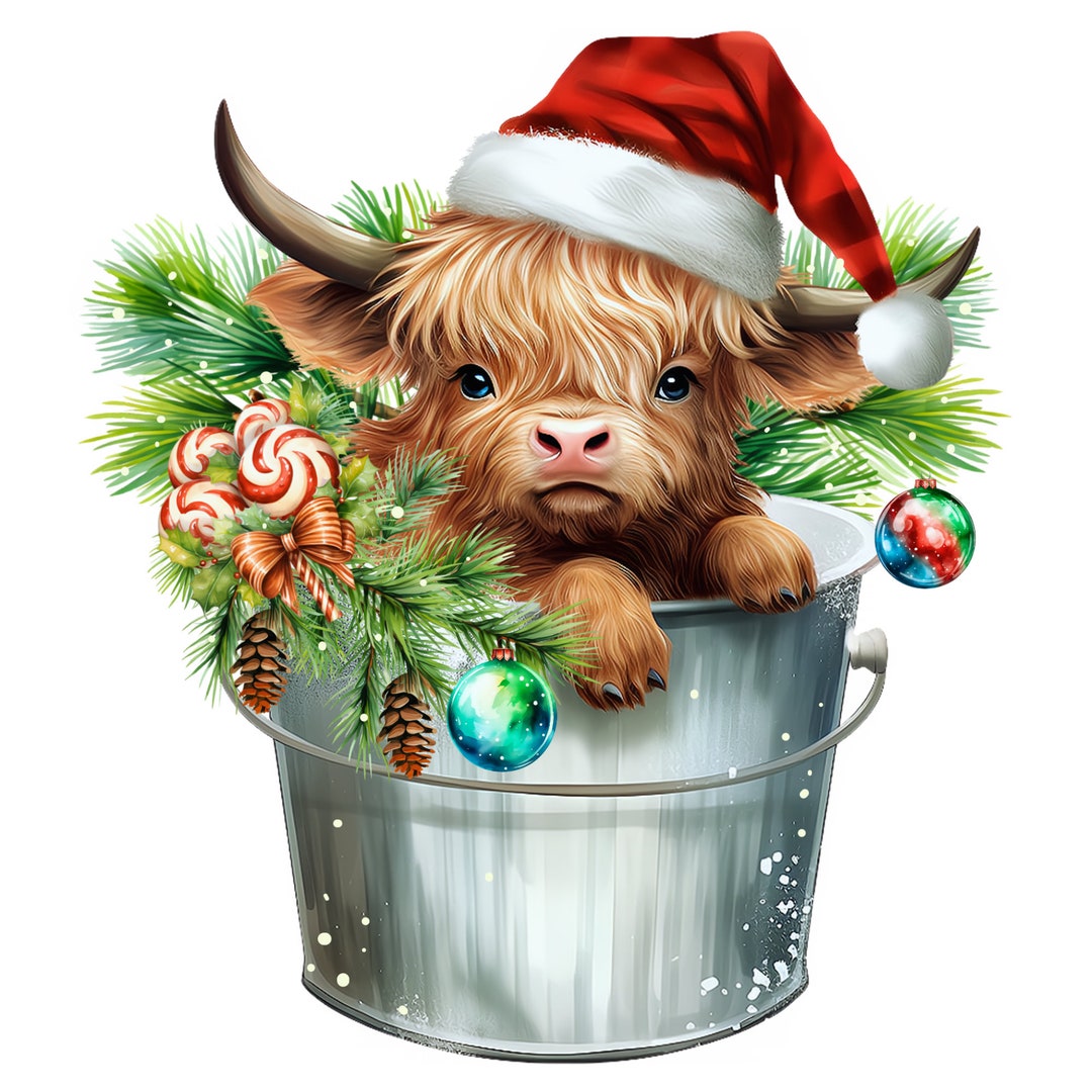 Highland Cow in A Bucket- Fabric Panel ~ 4"x4",5x5,6x6, 8x8, 10x10 ...