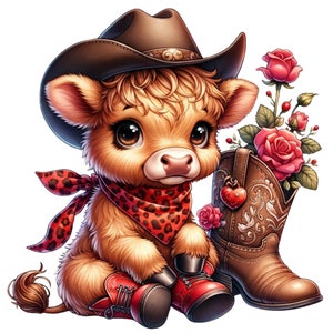 Highland Cow Roses- Fabric Panel Square ~4, 5, 6, 8, 10, 12, 14, Inch ...