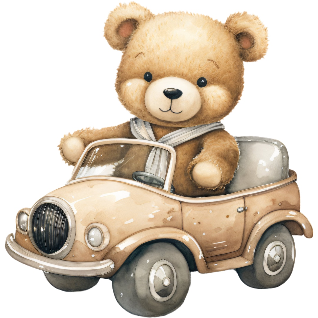 Bear in Car- Fabric Panel Square ~ 4,5,6, 8, 10, 12, 14, Inch Fabric ...