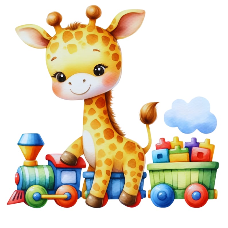 Giraffe Train- Fabric Panel Square ~4,5, 6, 8, 10, 12, 14 Inch for ...