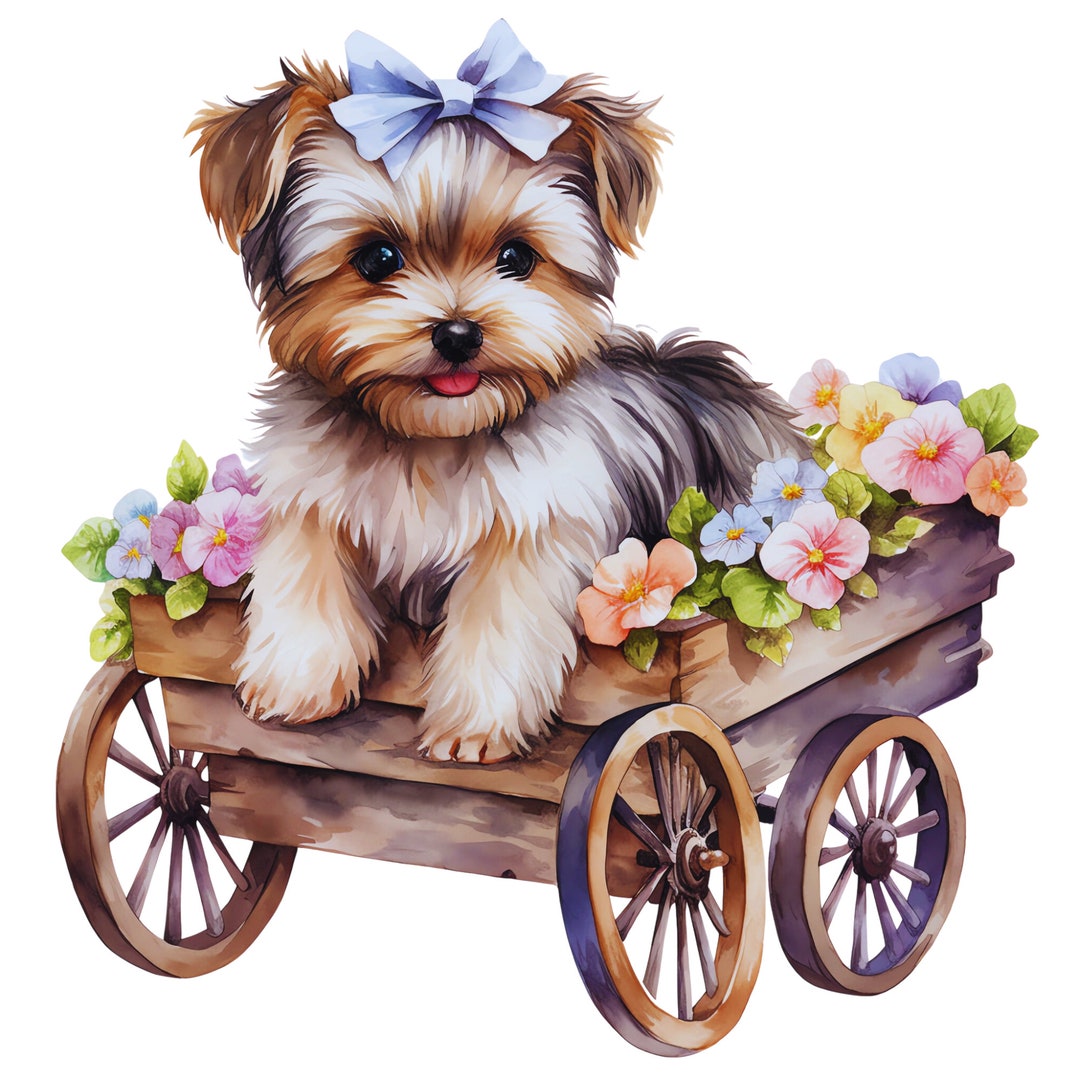 Yorkie on Wagon- Fabric Panel Square ~4,5, 6, 8, 10, 12, 14, Inch ...