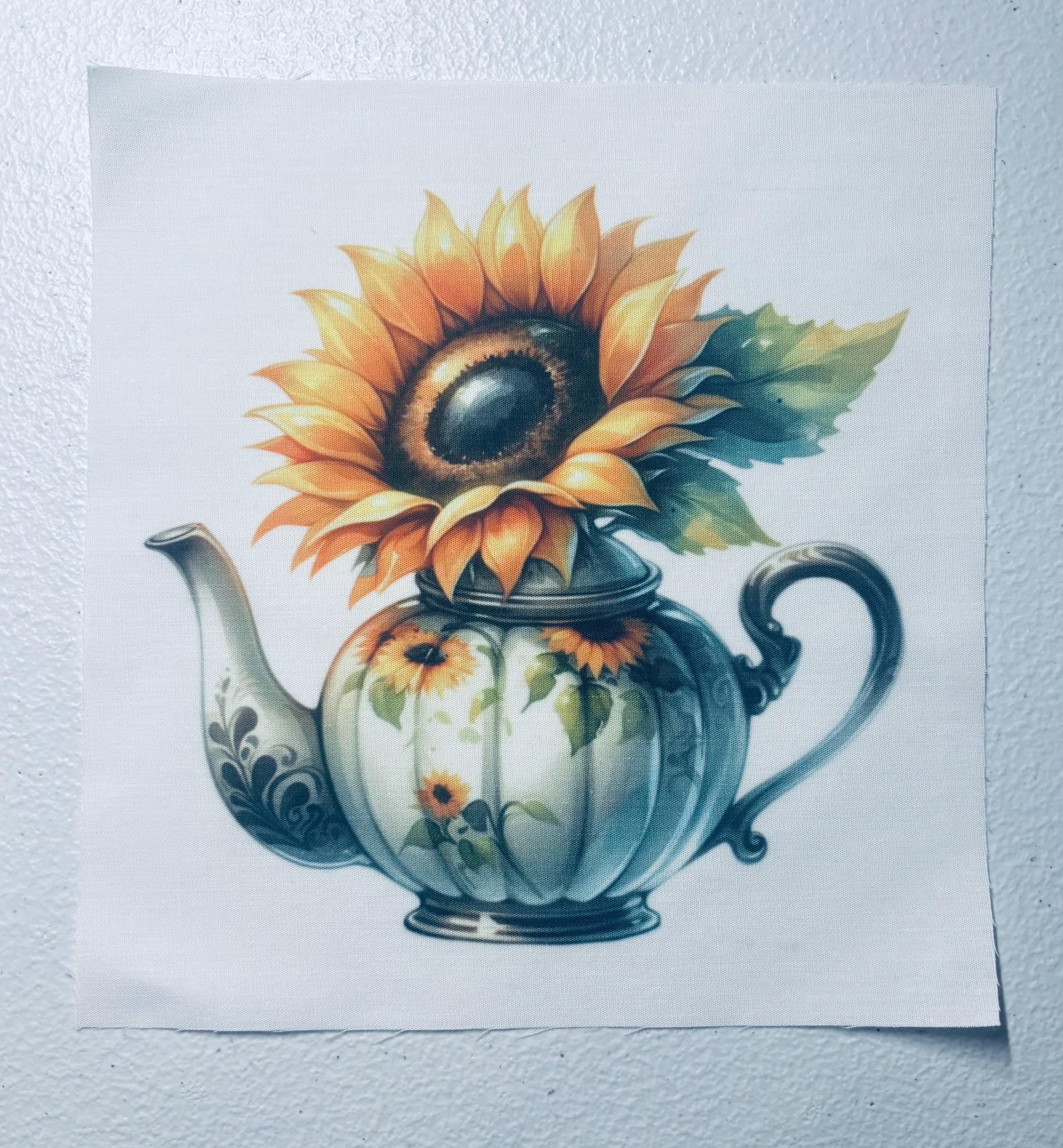 Sunflower Teapot - Fabric Panel ~4, 5, 6, 8, 10, 12, 14 Inch Fabric ...
