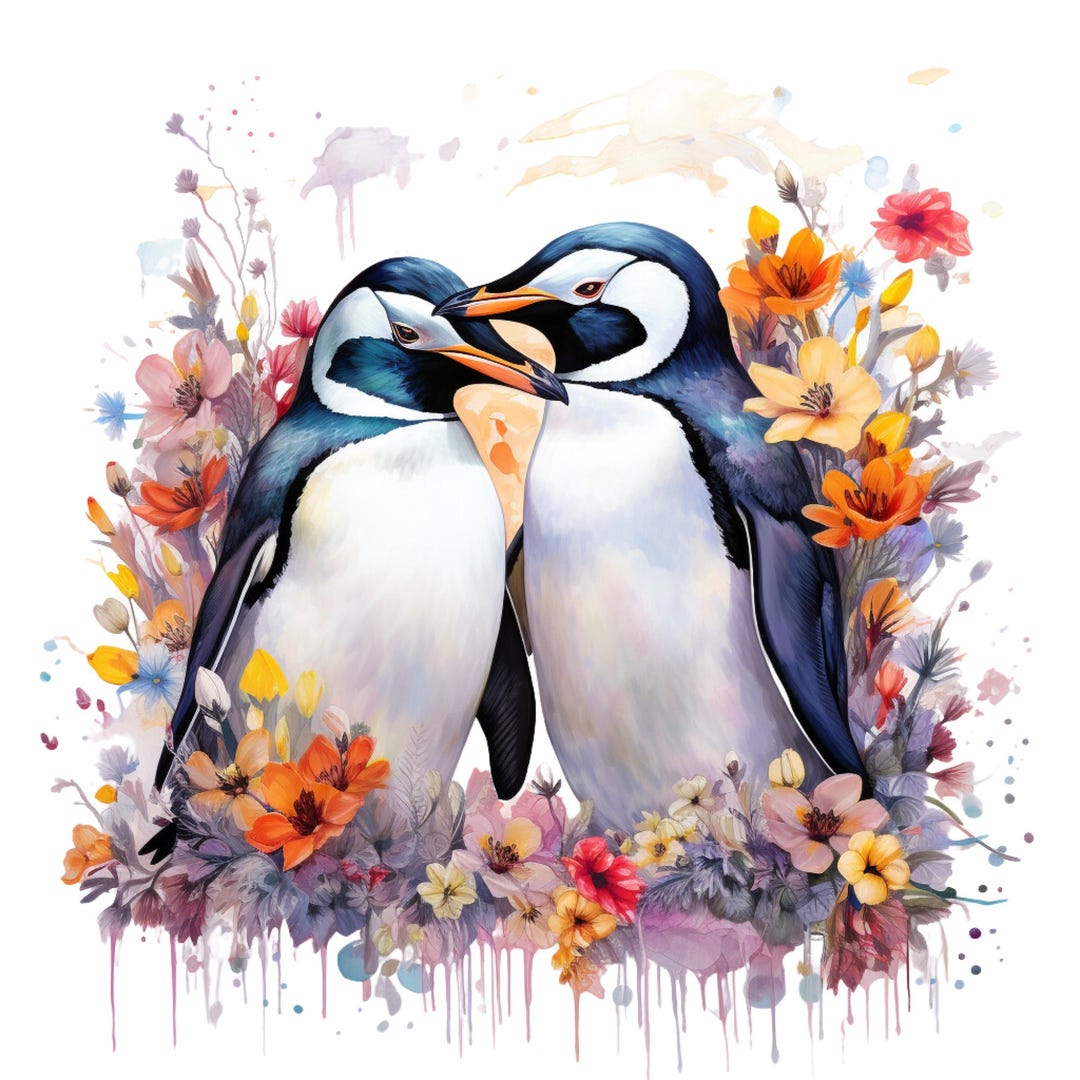 Watercolor Penguins- Fabric Panel Square ~ 4,5,6, 8, 10, 12, 14, Inch ...