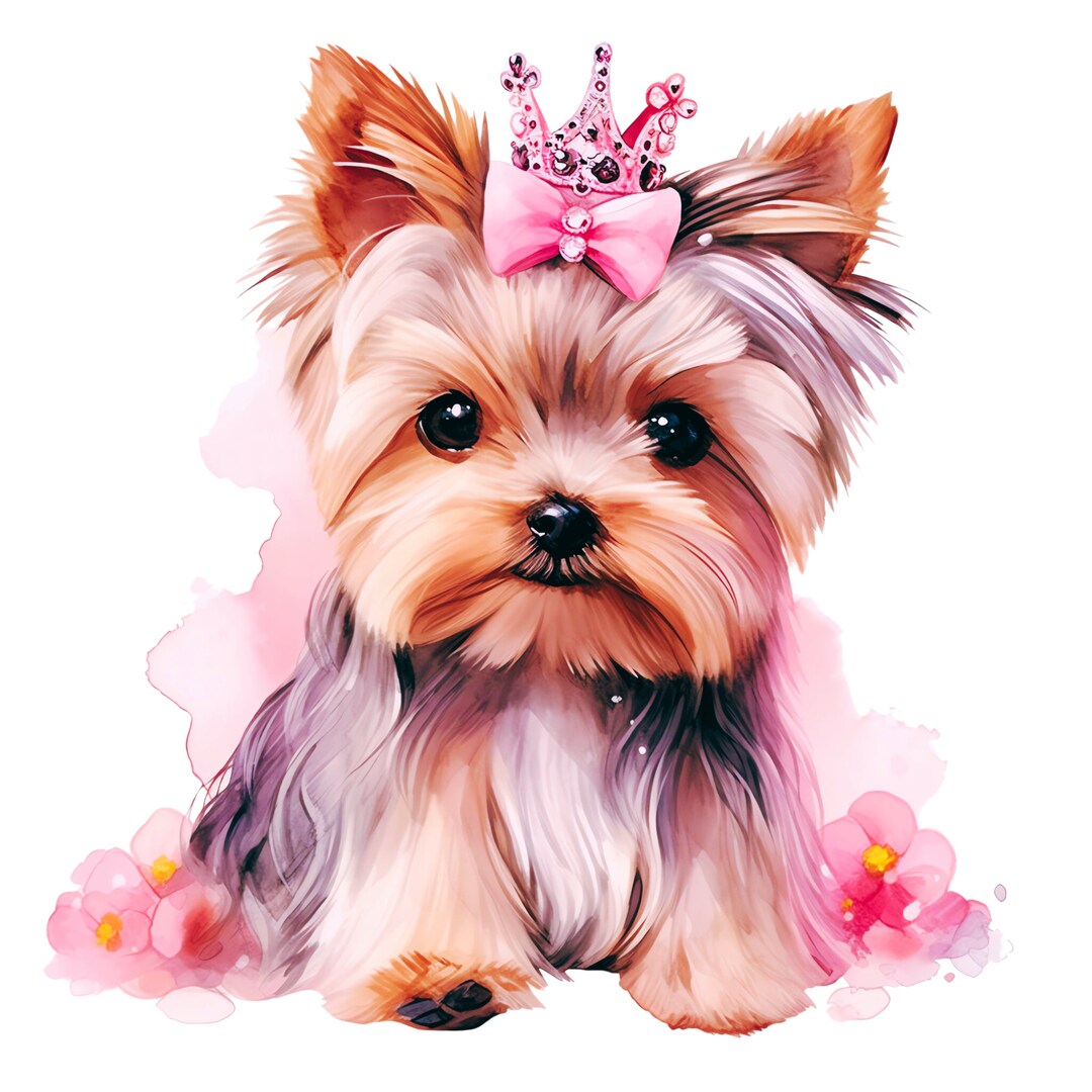 Yorkie With Flowers Fabric Panel 4,5, 6, 8, 10, 12, 14, Inch Fabric ...