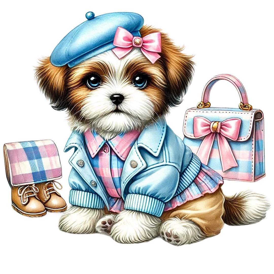 Shih Tzu Dog in Pink- Fabric Panel Square ~4"x4",5x5, 6x6, 8x8, 10x10 ...