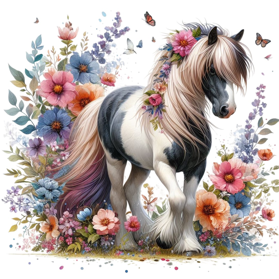 Pony Flowers & Butterflies - Fabric Panel Square ~4,5, 6, 8, 10, 12, 14 ...