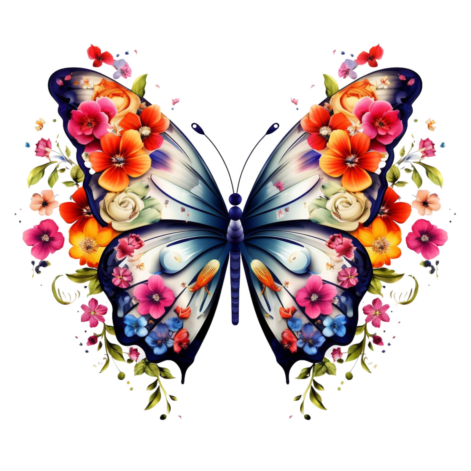 Floral Butterfly - Fabric Panel Square ~4"x4",5,6x6,8x8,10x10,12x12 ...