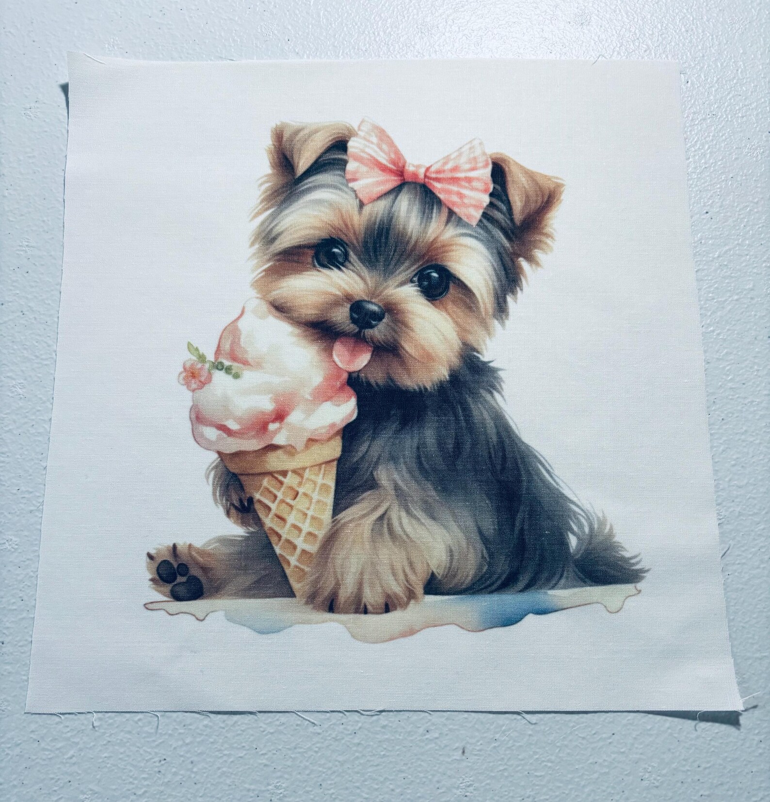 Yorkie With Cone- Fabric Panel Square ~4,5, 6, 8, 10, 12, 14 Inch ...