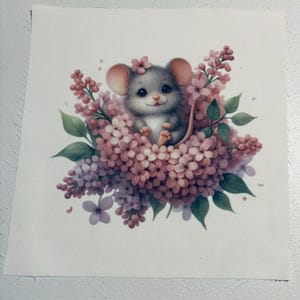 Cute Lilac Mouse Fabric Panel Square 4,5, 6, 8, 10, 12, 14, Inch Fabric ...