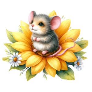Sunflower Mouse - Fabric Panel Square ~4"x4",5x5, 6x6, 8x8, 10x10 ...