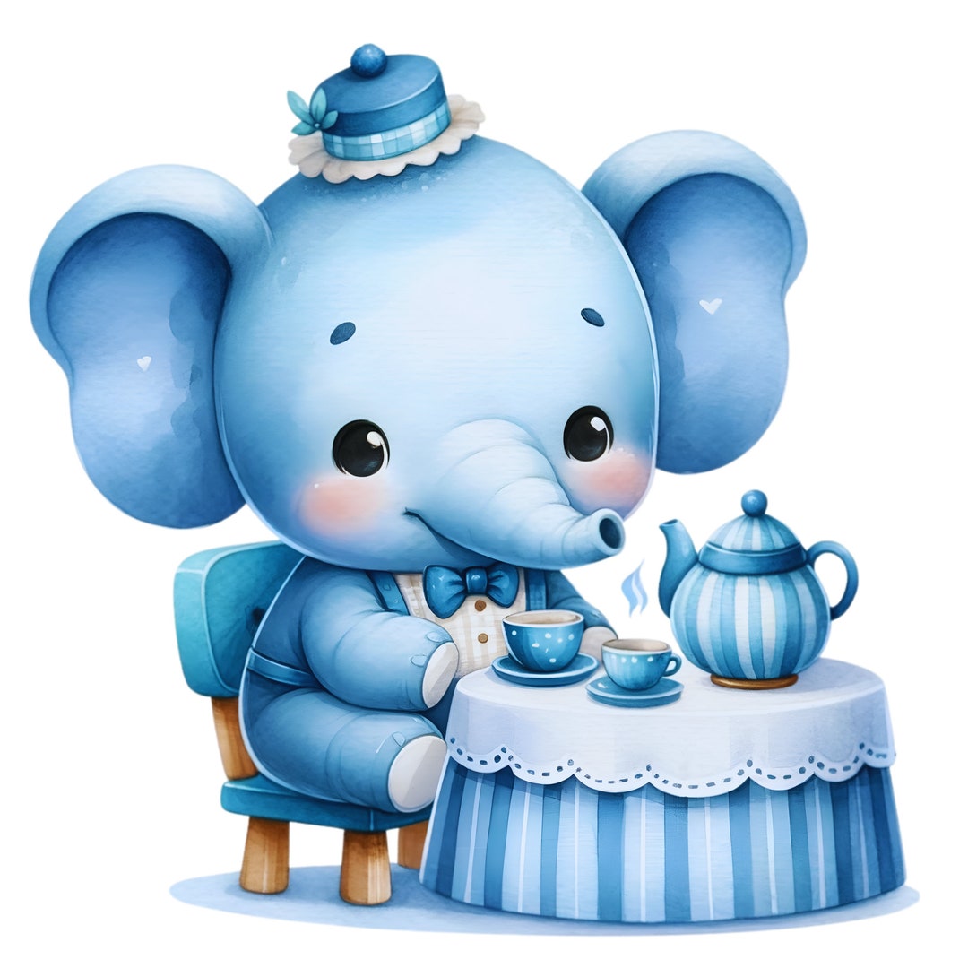 Elephant Tea Party- Fabric Panel Square ~4,5, 6, 8, 10, 12, 14 Inch for ...