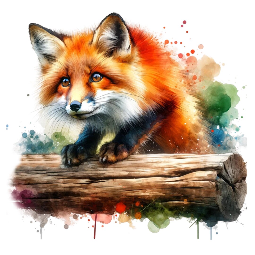 Red Fox on Log -fabric Panel Square ~4,5, 6, 8, 10, 12, 14, Inch Fabric ...