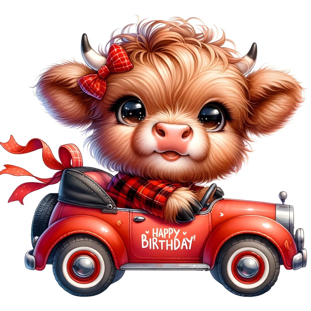 Highland Cow Car - Fabric Panel Square ~4"x4",5x5, 6x6,8x8,10x10,12x12 ...