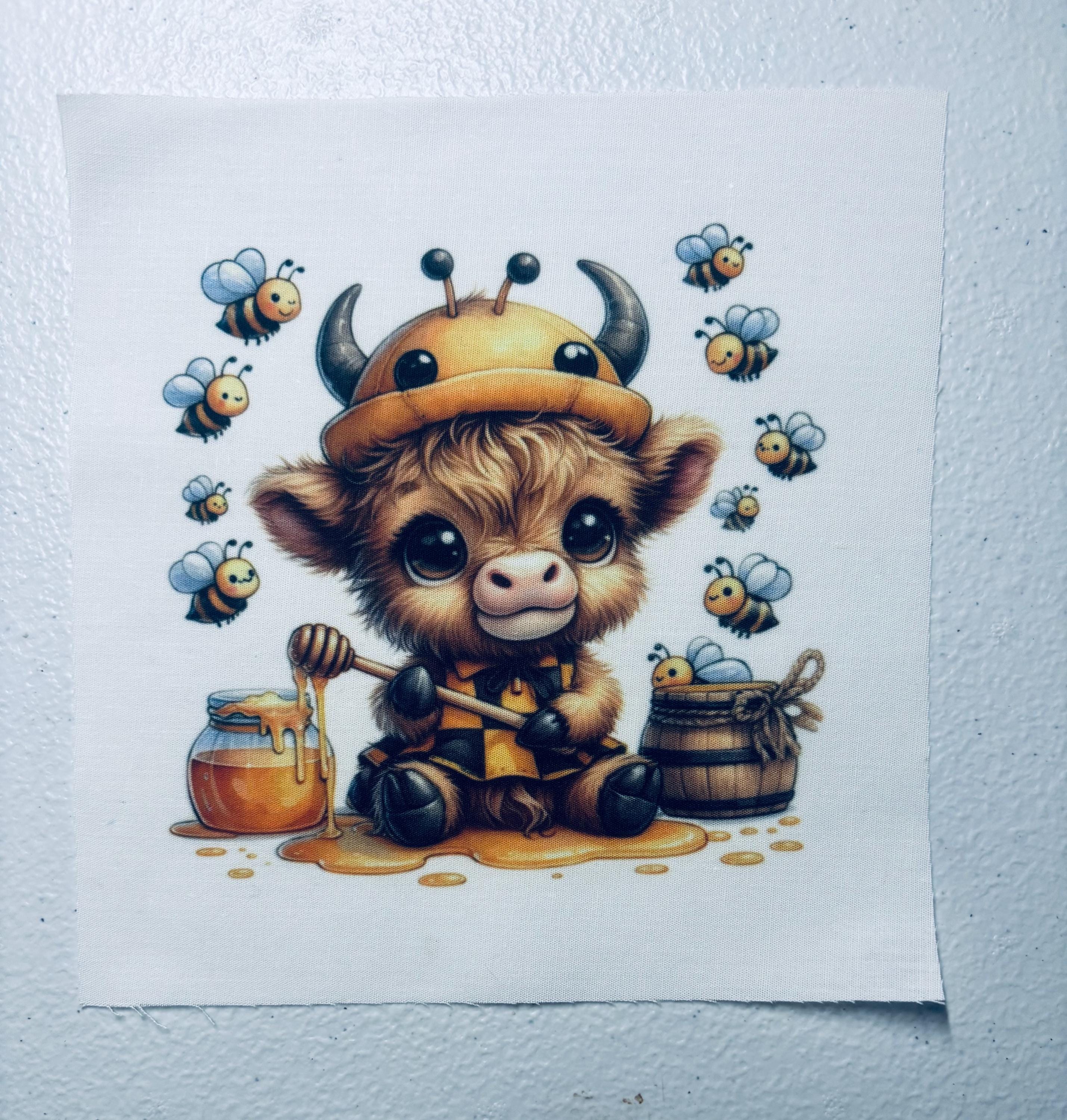 Highland Cow Bees Fabric Panel Square ~ 4,5,6, 8, 10, 12, 14 Inch for ...