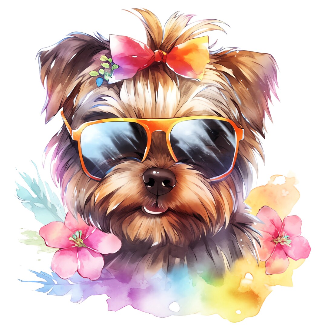 Cute Yorkie With Sunglasses - Fabric Panel Square ~4,5, 6, 8, 10, 12 ...