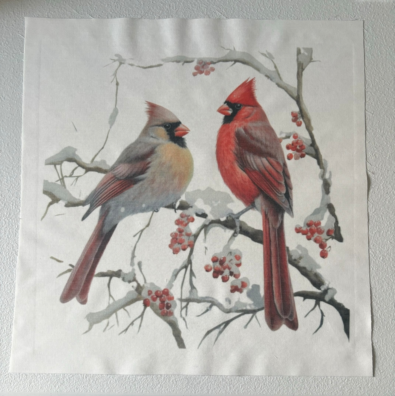Cardinals -fabric Panel Square ~4"x4",5x5, 6x6, 8x8, 10x10, 12x12 ...