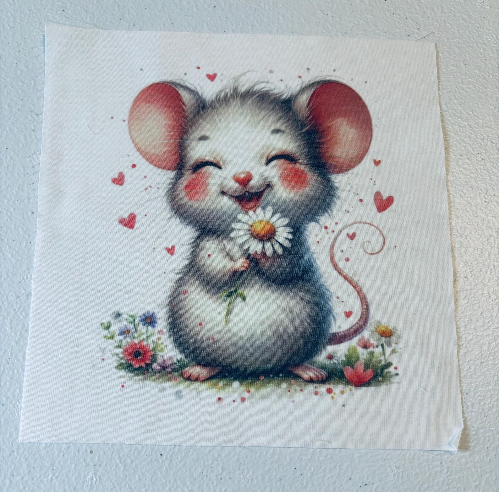 Mouse Flowers - Fabric Panel Square ~ 4,5,6, 8, 10, 12, 14 Inch for ...