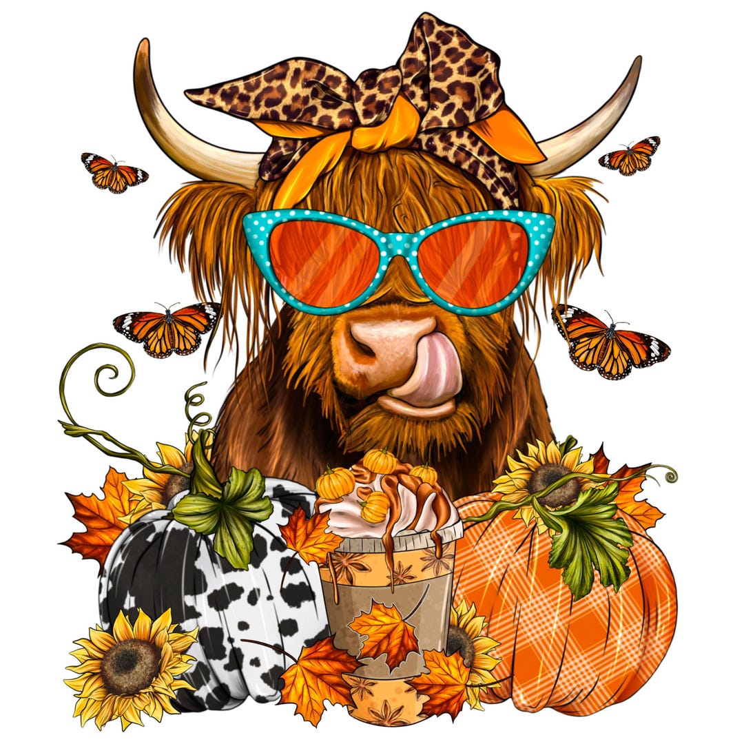 Highland Cow Pumpkin Drink - Fabric Panel Square ~ 4,5,6, 8, 10, 12, 14 ...