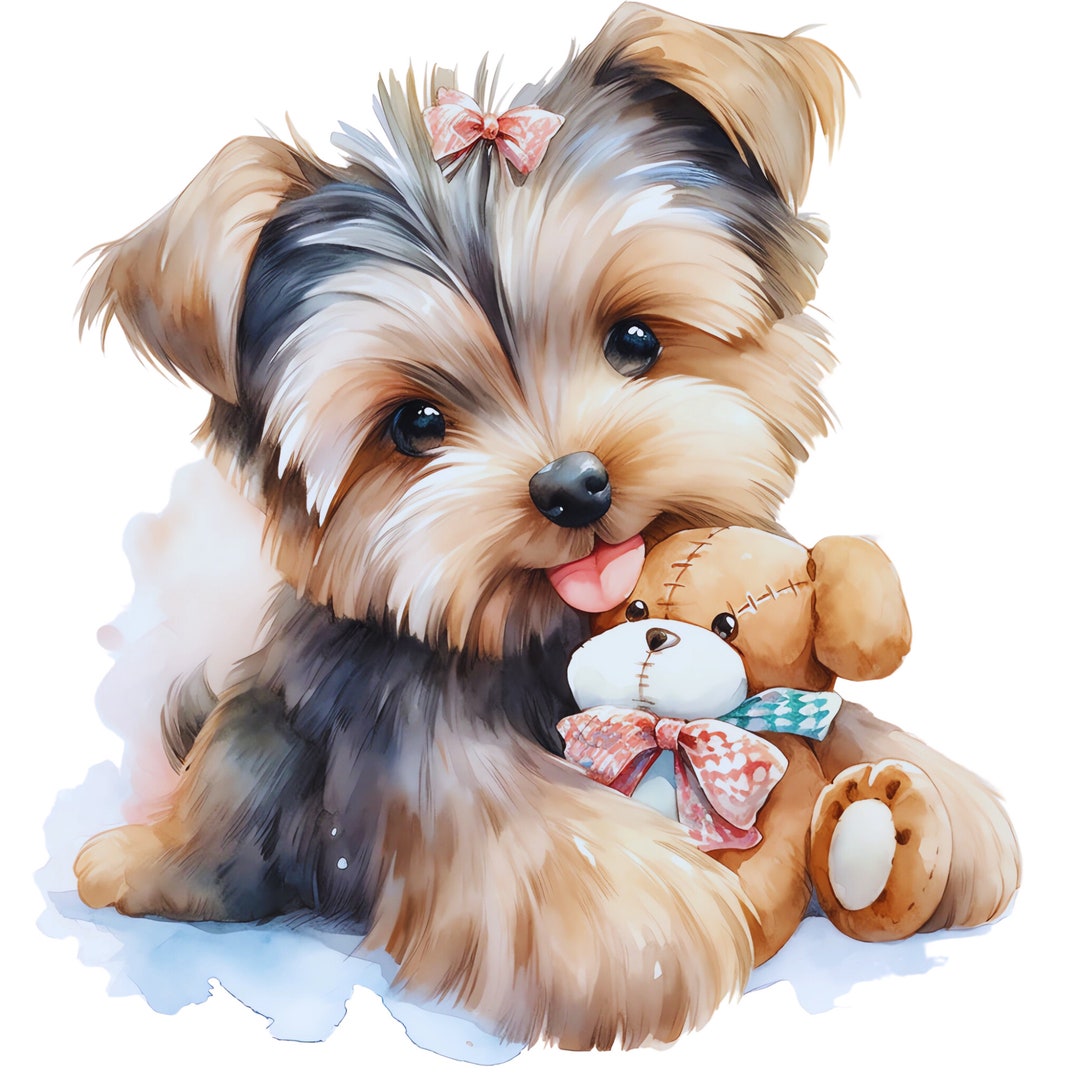 Yorkie With Favorite Toy- Fabric Panel Square ~4,5, 6, 8, 10, 12, 14 ...