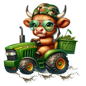 Cow John Deere Tractor- Fabric Panel Square ~4"x4",5x5, 6x6, 8x8,10x10 ...