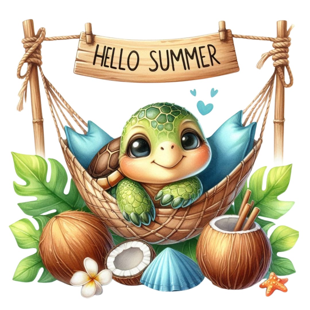 Turtle Hello Summer - Fabric Panel Square ~4,5, 6, 8, 10, 12, 14 Inch ...