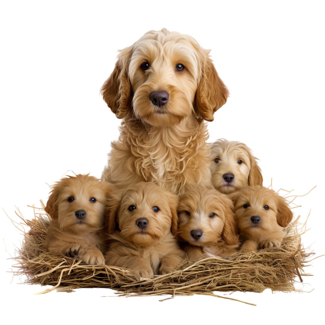 Goldendoodle Female With Puppy's Fabric Panel Square~ 4,5,6, 8, 10, 12 ...