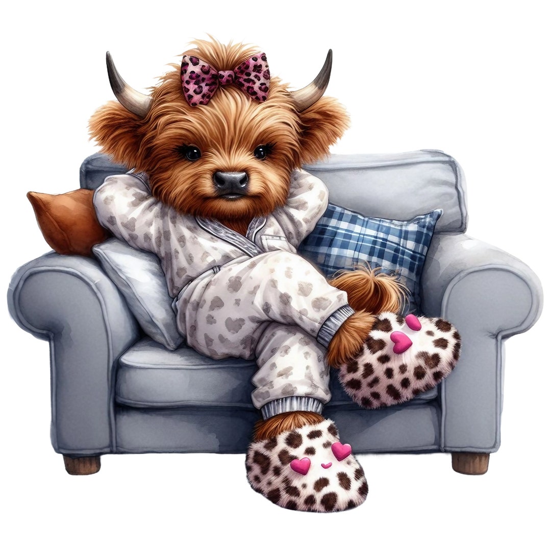 Highland Cow on Sofa - Fabric Panel Square ~4, 5, 6, 8, 10, 12, 14 ...