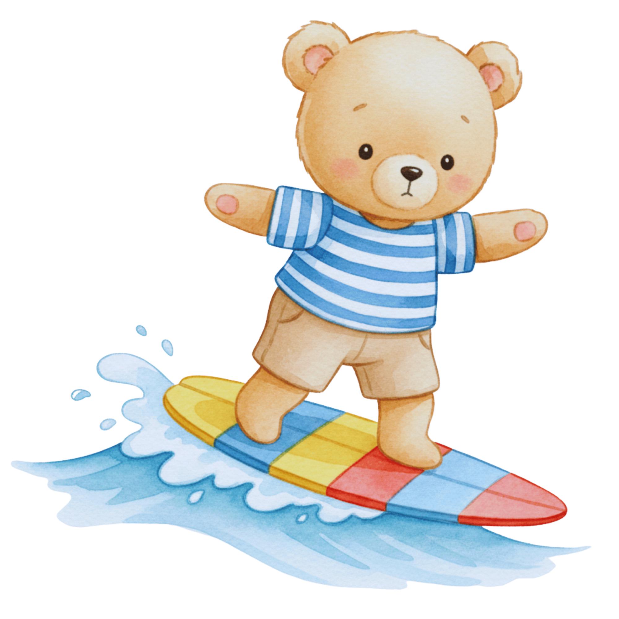 Teddy Surfing- Panel Square ~ 4"x4",5x5,6x6, 8x8, 10x10, 12x12, 14x14 ...