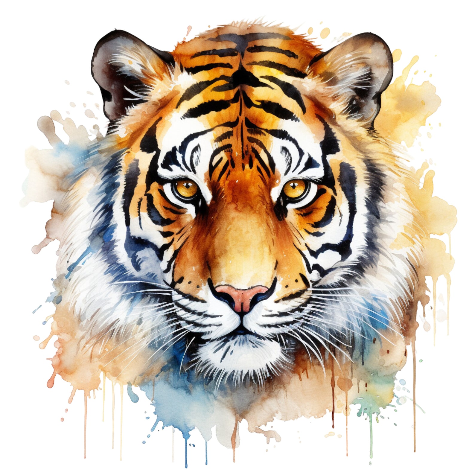 Watercolor Tiger Fabric Panel ~4,5, 6, 8, 10, 12, 14, Inch Fabric Panel ...