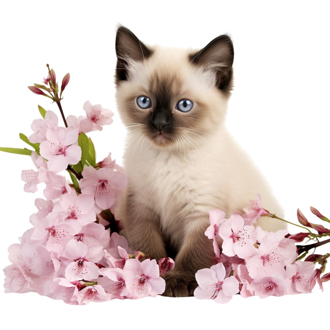 Siamese Cat and Pink Flowers Fabric Panel 6 8 10 12 14 - Etsy