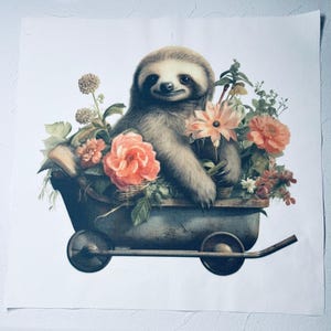 Sloth in a Wagon -fabric Panel Square ~4"x4",5x5, 6x6, 8x8, 10x10 ...