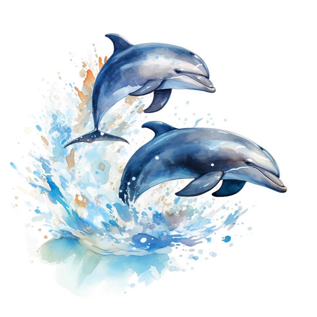 Two Dolphins Having Fun Fabric Panel Square ~4"x4",5x5,6x6, 8x8, 10x10 ...