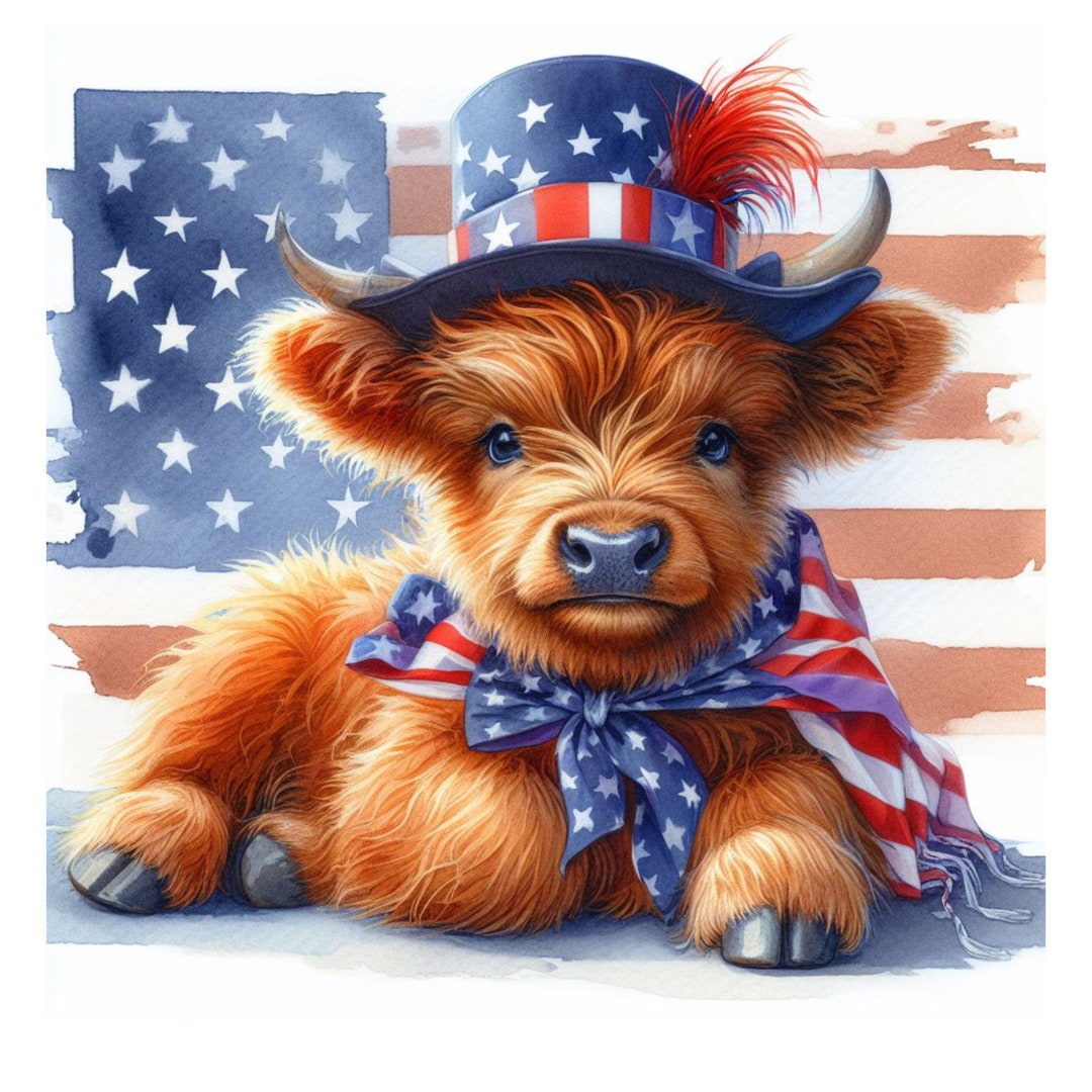 Highland Cow American - Fabric Panel Square ~4"x4",5x5, 6x6, 8x8, 10x10 ...