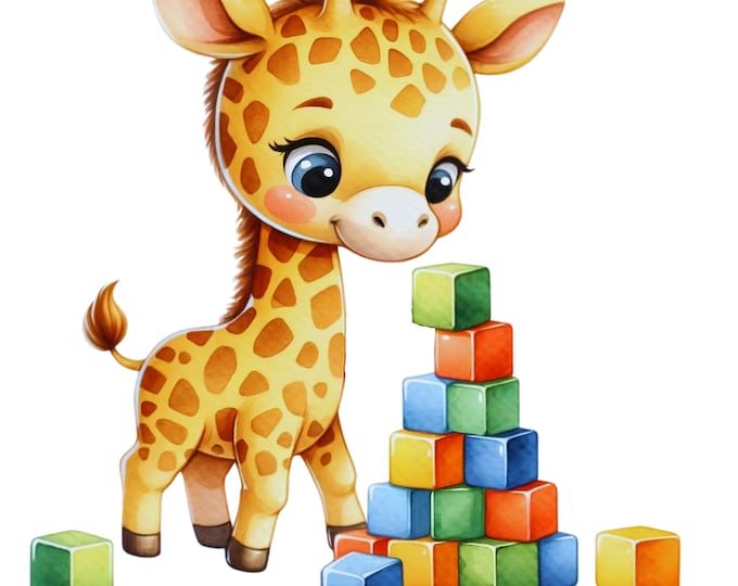Giraffe With Blocks- Fabric Panel Square ~4,5, 6, 8, 10, 12, 14 Inch ...