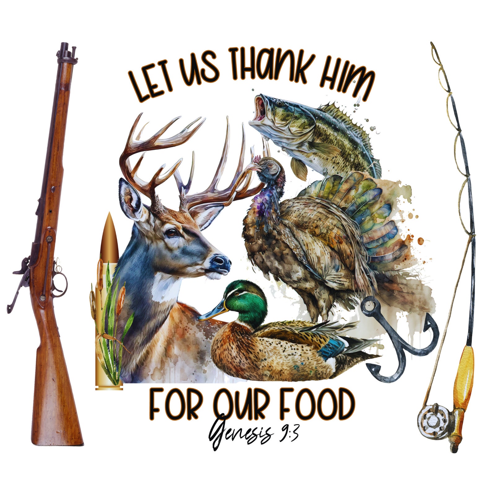 Hunting Thank Him- Fabric Panel Square ~4,5, 6, 8, 10, 12, 14 Inch ...