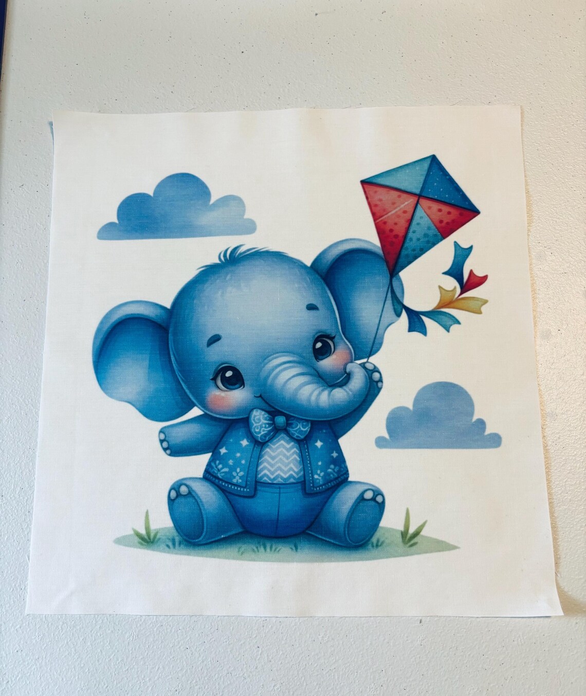 Elephant With Kite- Fabric Panel Square ~4,5, 6, 8, 10, 12, 14 Inch for ...